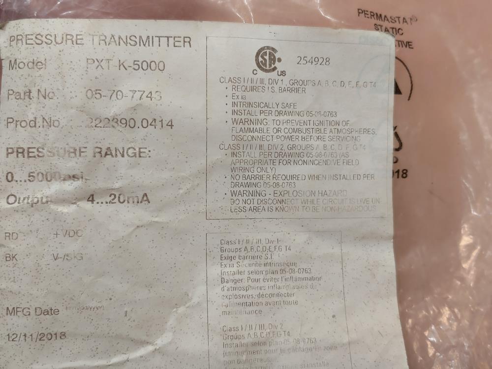 Murphy PXT-K-5000 Pressure Transmitter (05-70-7743)