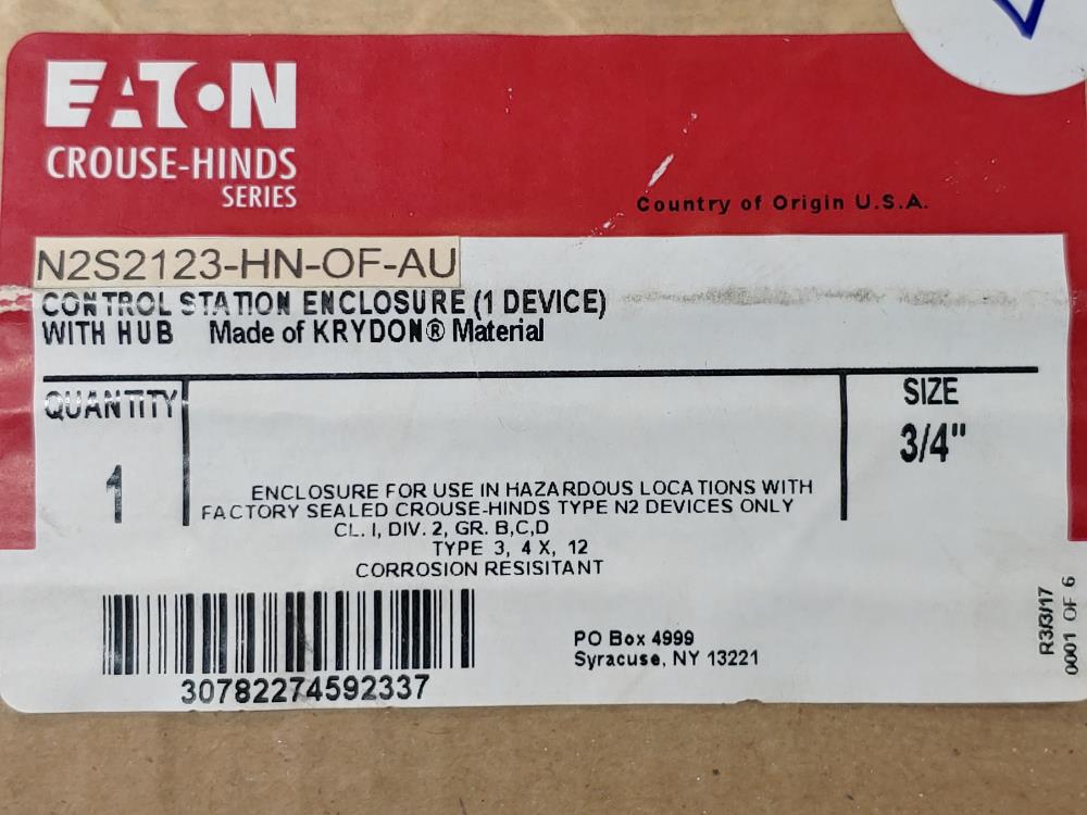 Eaton Selector Switch Control Station N2S2123-HN-OF-AU