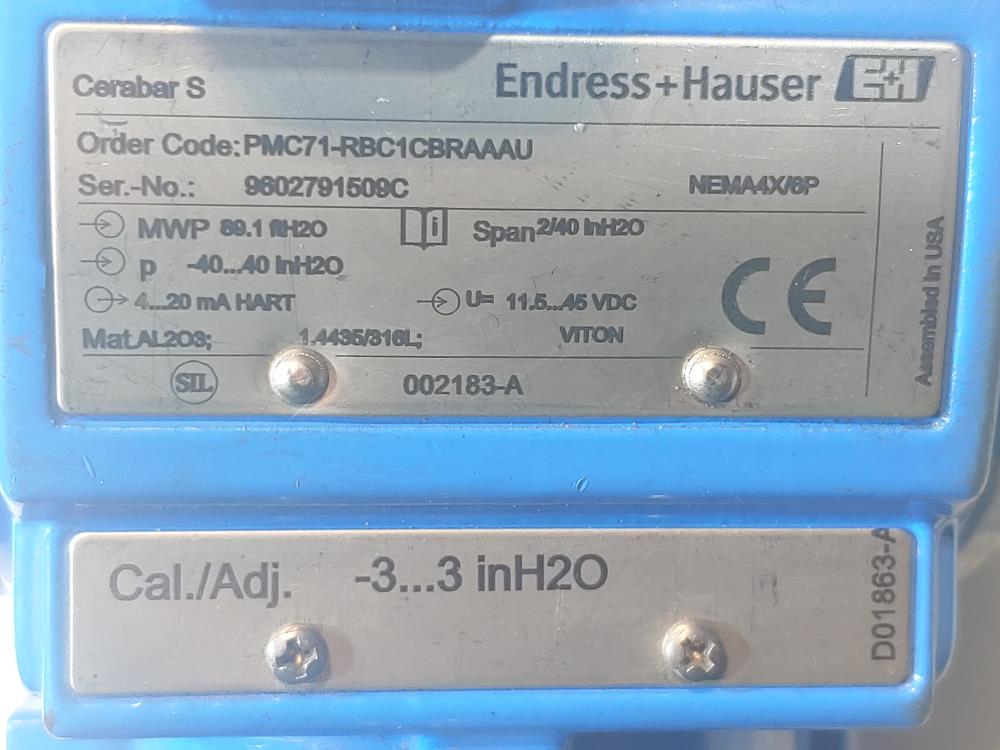 Endress & Hauser Cerabar S Pressure Transmitter PMC71-RBC1CBRAAAU