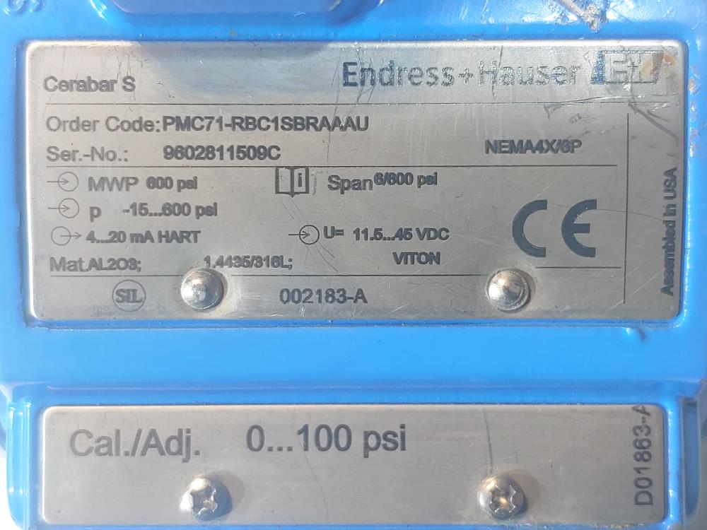 Endress & Hauser Cerabar S Pressure Transmitter PMC71-RBC1SBRAAAU