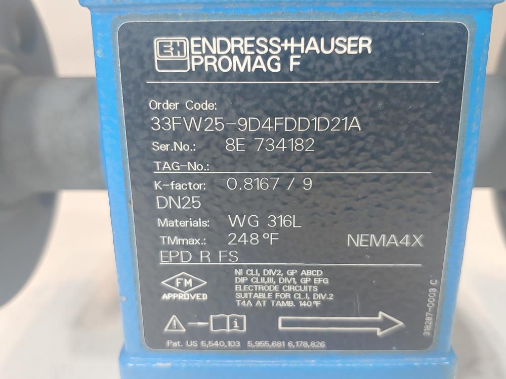 ENDRESS & HAUSER PROMAG F Model#: 33FW25-9D4FDD1D21A (K-Factor: 0.8167/9)