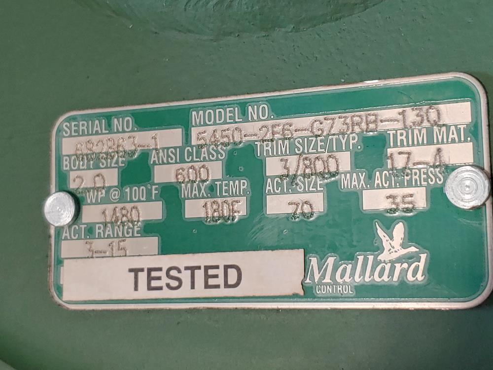 Mallard 2" 600# Control Valve Model: 5450-2F6-G73RB-13Q