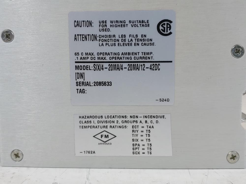 Moore Industries Six Signal Isolator Model#: SIX/4-20MA/4-20MA/12-42DC