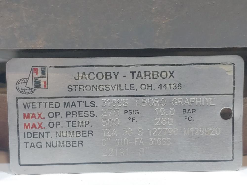 Jacoby Tarbox 8" 300# Plain Flanged CF8M Sight Flow Indicator TZA 30 S ...
