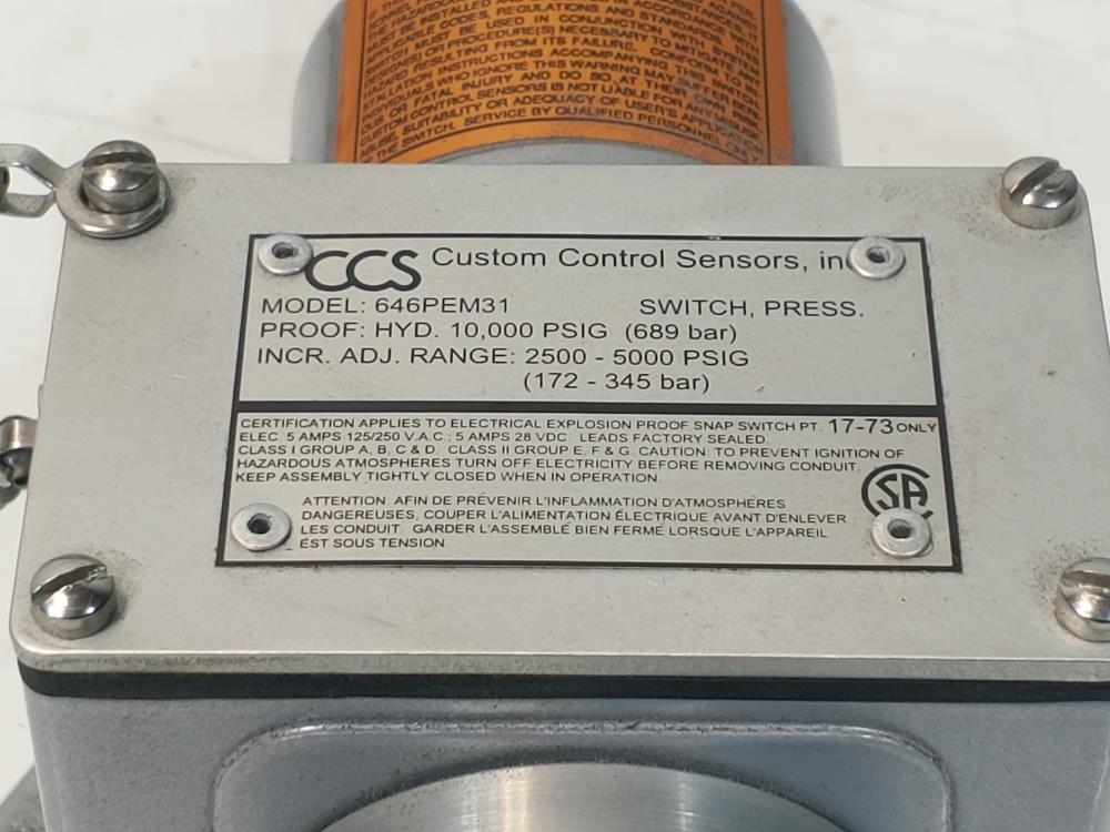Custom Control Sensors Pressure Switch Model 646PEM31