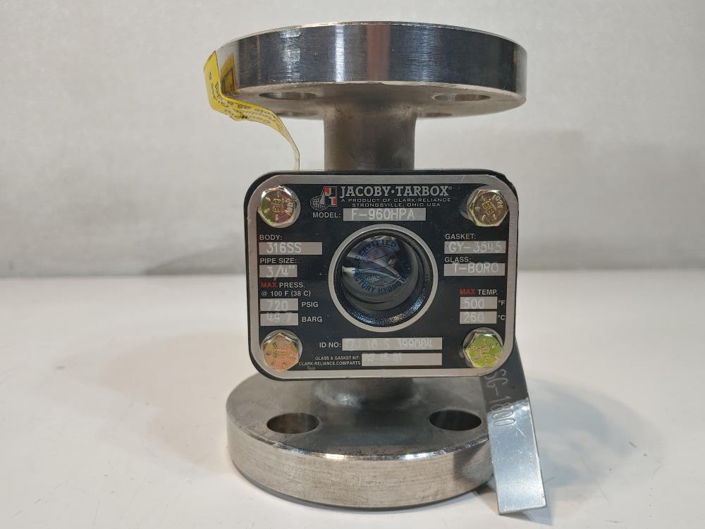 Jacoby Tarbox 3/4" 300# CF8M Flanged Sight Flow Indicator w/Rotor F-960HPA