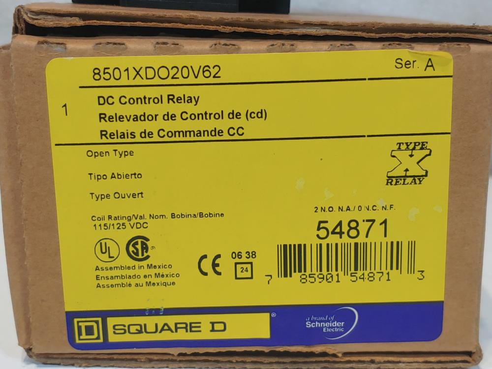 Square D DC Control Relay Series A Type X Model#: 8501XD020V62