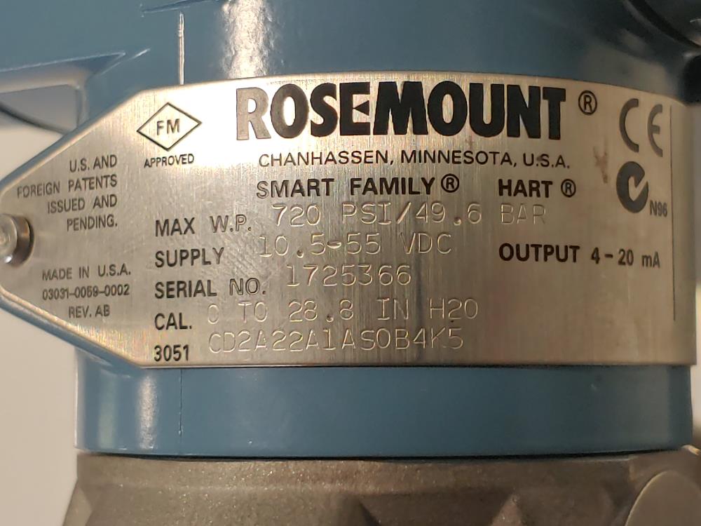 Rosemount 3051 Smart Hart Family Pressure Transmitter 3051CD2A22A1ASOB4K5