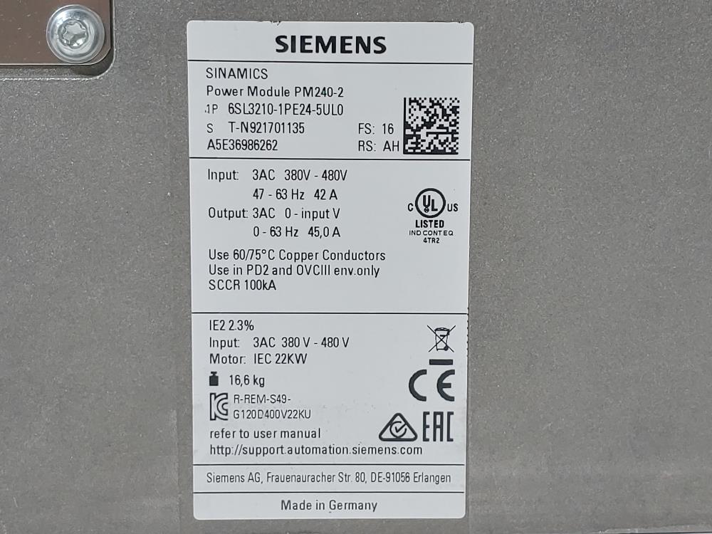 Siemens SINAMICS Power Module PM240-2 Frequency Converter