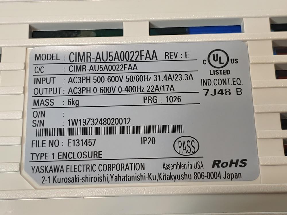 Yaskawa A1000 AC Drive CIMR-AU5A0022FAA