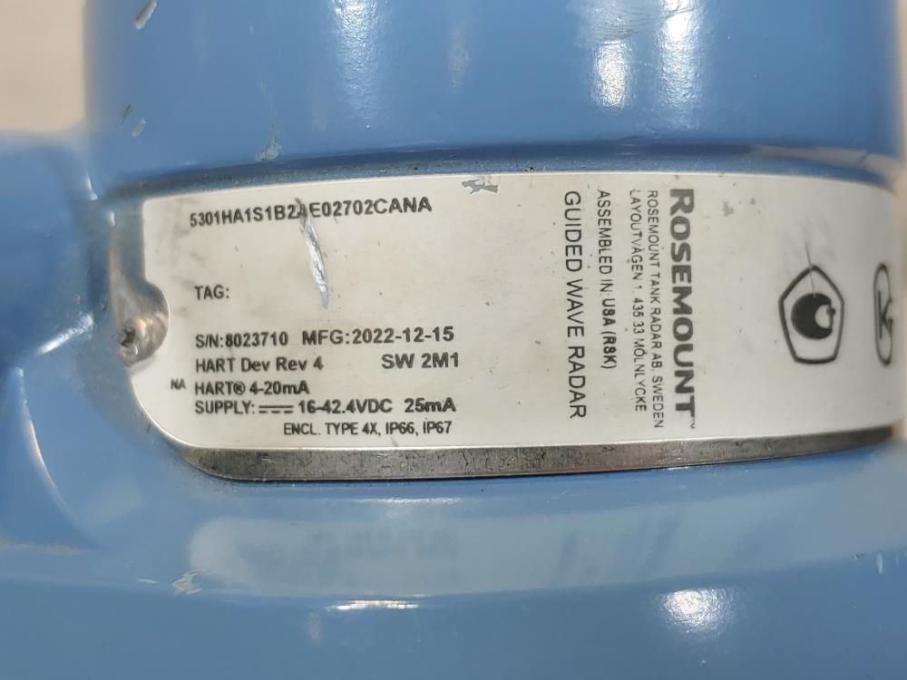 Rosemount 5301 Guided Wave Radar Level Transmitter w/ 4" Flange