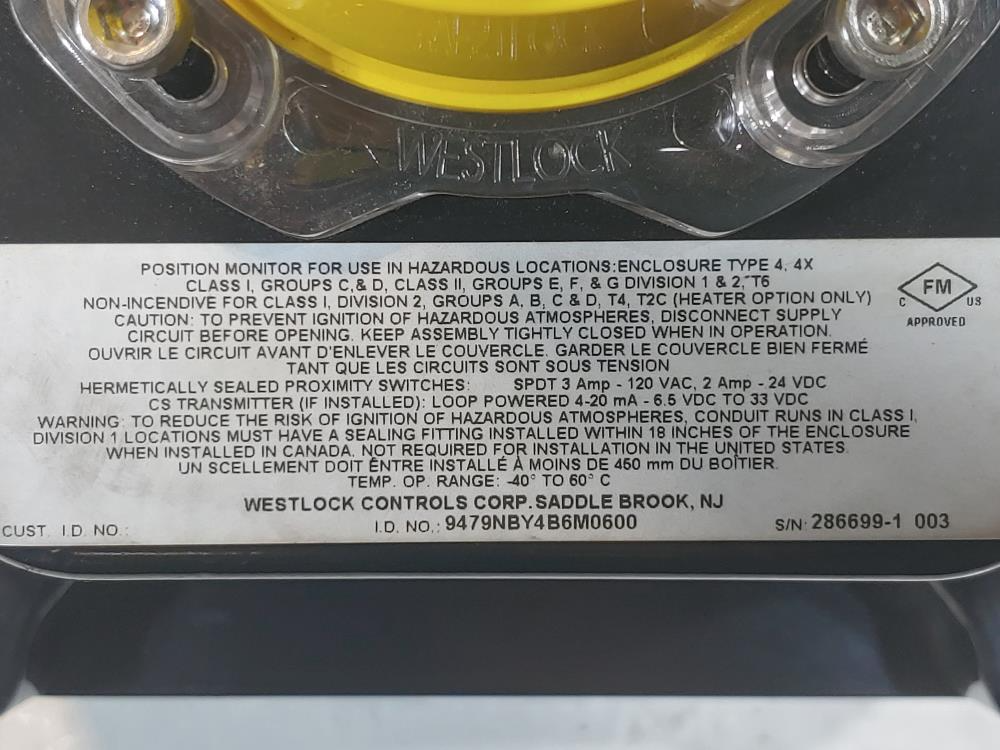 Westlock Proximity switch Controls Position Monitor 9479NBY4B6M0600