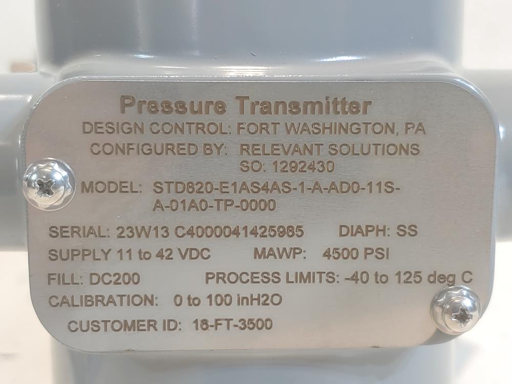 Honeywell STD820 SmartLine Differential Pressure Transmitter STD820 ...