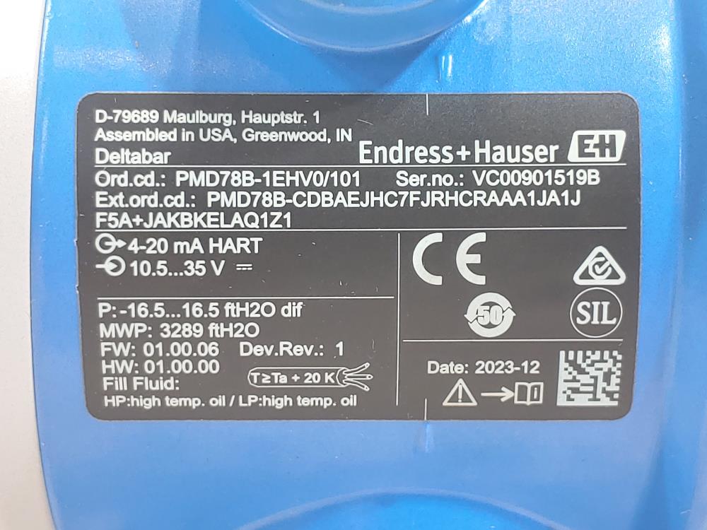 Endress Hauser Deltabar PMD78B Differential Pressure Transmitter ...