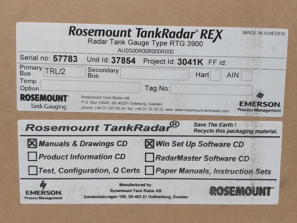 Rosemount Tank Radar Rex Radar Unit Type TH 2015, RTG 3900