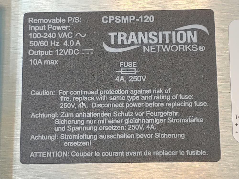 Transition Networks CPSMP-120 Power Supply for Point System Chassis 100 ...