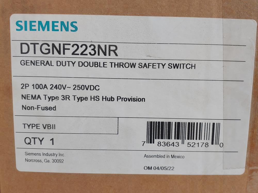 Siemens General Duty Double Throw Safety Switch DTGNF223NR