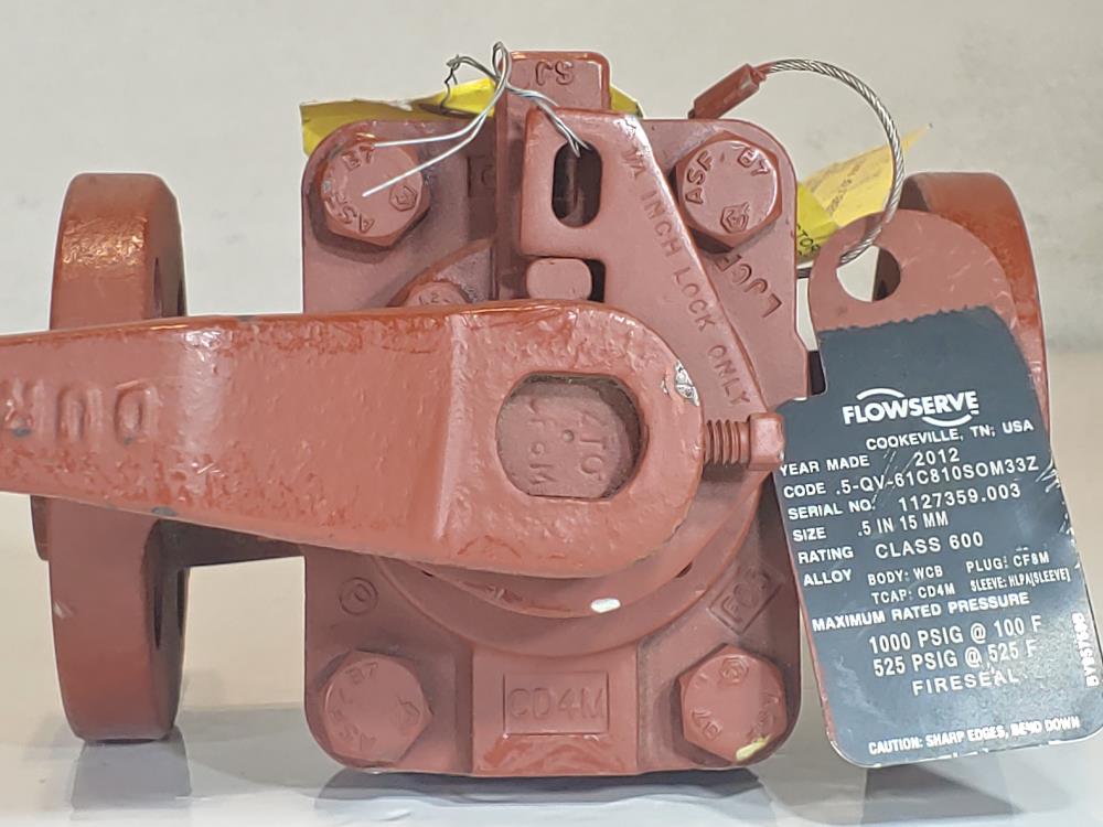 Flowserve Durco 1/2" 600# Flanged Plug Valve Code: .5-QV-61C810SOM33Z