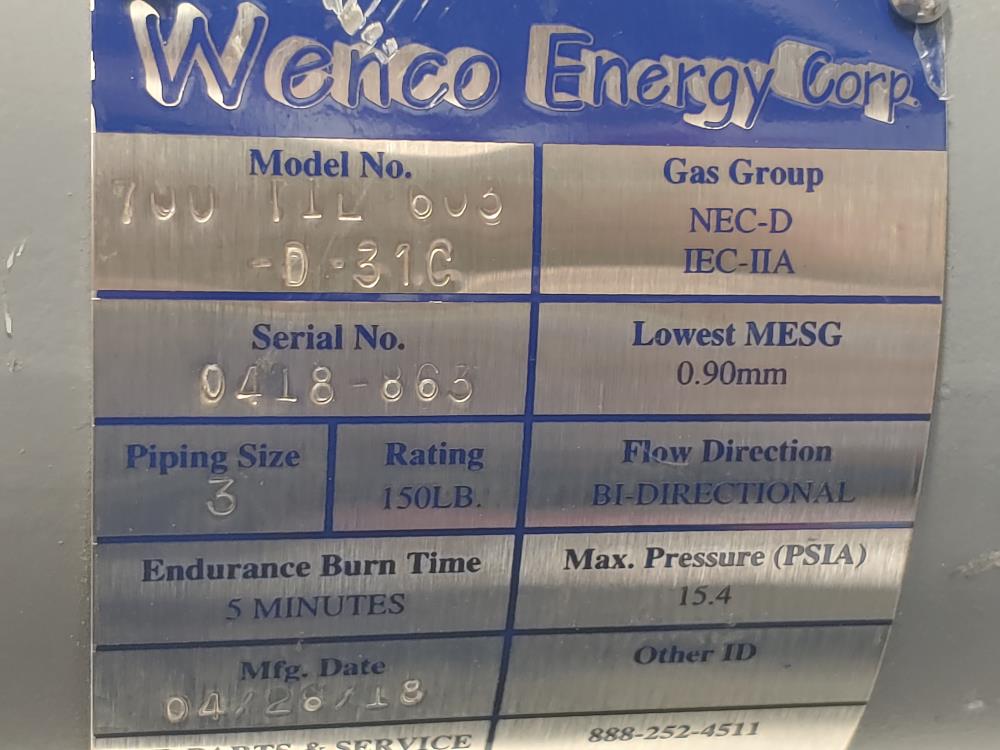 Wenco 3" NPT 159# Flame Arrestor / Arrester 700-TIL-603-D-31C