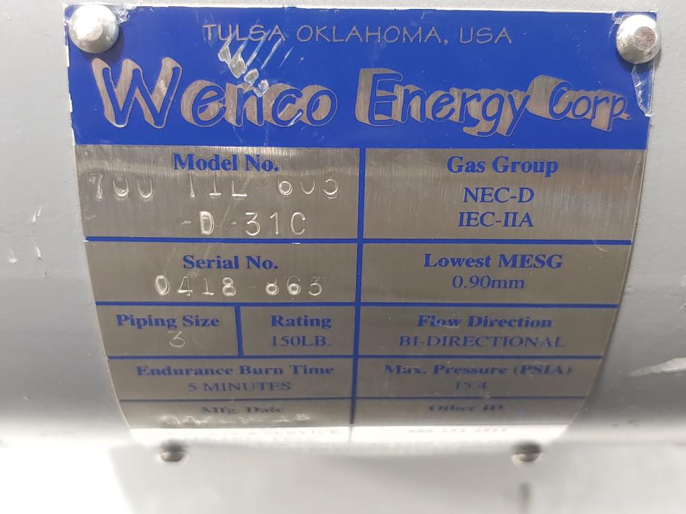 Wenco 3" NPT 159# Flame Arrestor / Arrester 700-TIL-603-D-31C