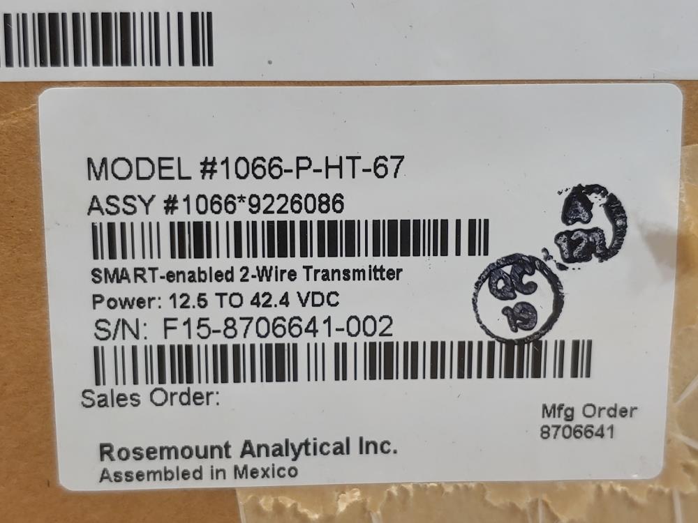 Rosemount 1066 Single Channel Transmitter Model#: 1066-P-HT-67
