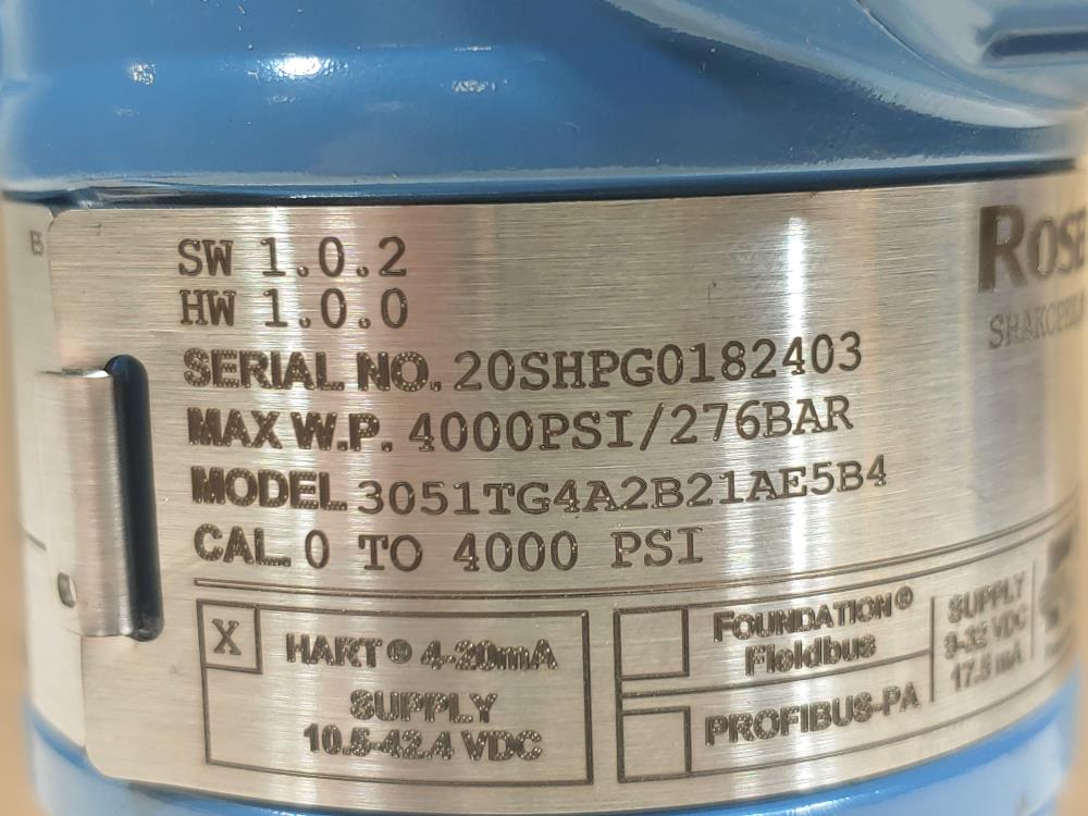 Rosemount 3051 Pressure Transmitter Model#: 3051TG4A2B21AE5B4