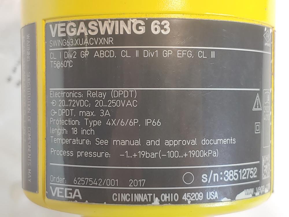 Vegaswing 63 Vibrating Level Switch SWING63,XUACVXNR