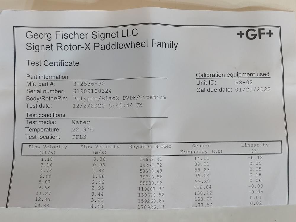 George Fisher 3-2536-PO Paddlewheel Flow Sensor