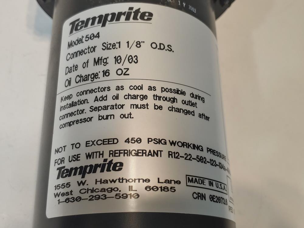 Temprite 504 Conventional Refrigeration Oil Separator 1-1/8 " OD ...