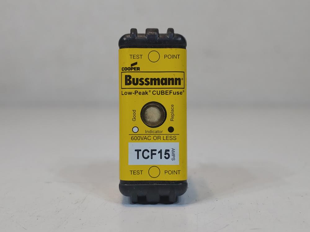 Cooper Bussmann Low-Peak Cube Fuse 600VAC/300VDC. 15Amp Model#: TCF15