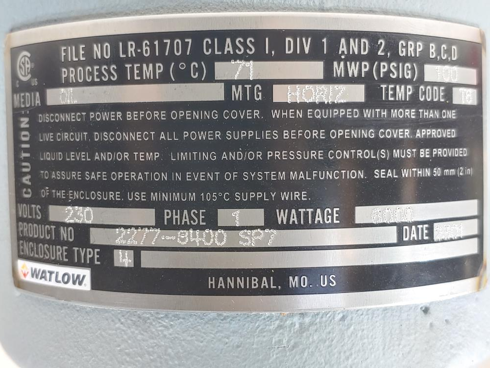 Watlow LR-61707 Tubular Plug Immersion Heater - Product #2277-8400