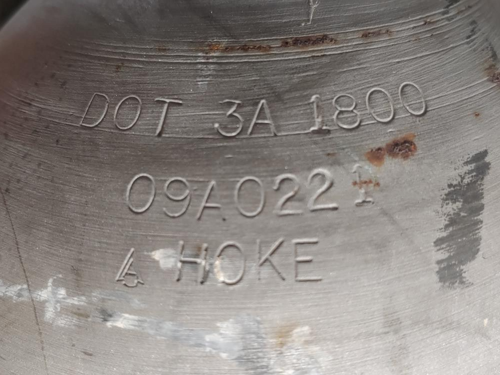 Hoke Sample Cylinder DOT-3A 1800, Double Ended 304 Stainless Steel 09A0221