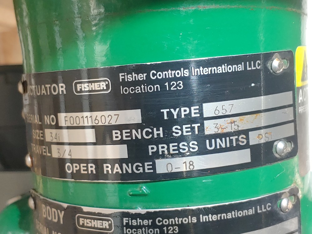 Fisher EZ 1" 300# Actuated Control Valve Type 657 w/846 Fisher Press ...