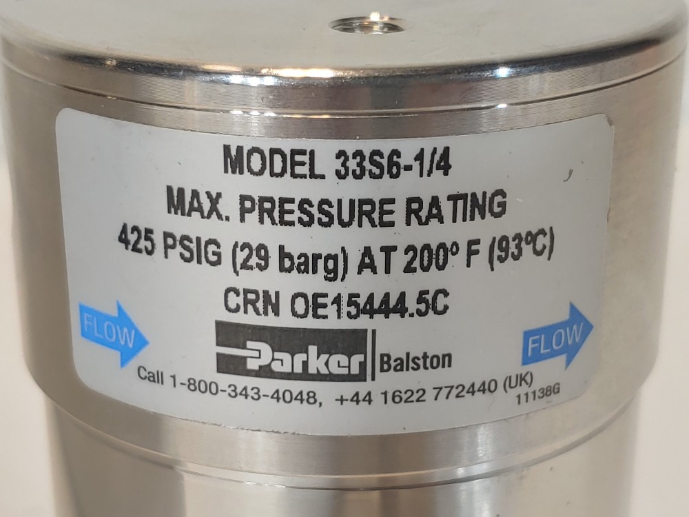 Parker Balston Filtration 33S6-1/4 " Sample Filter