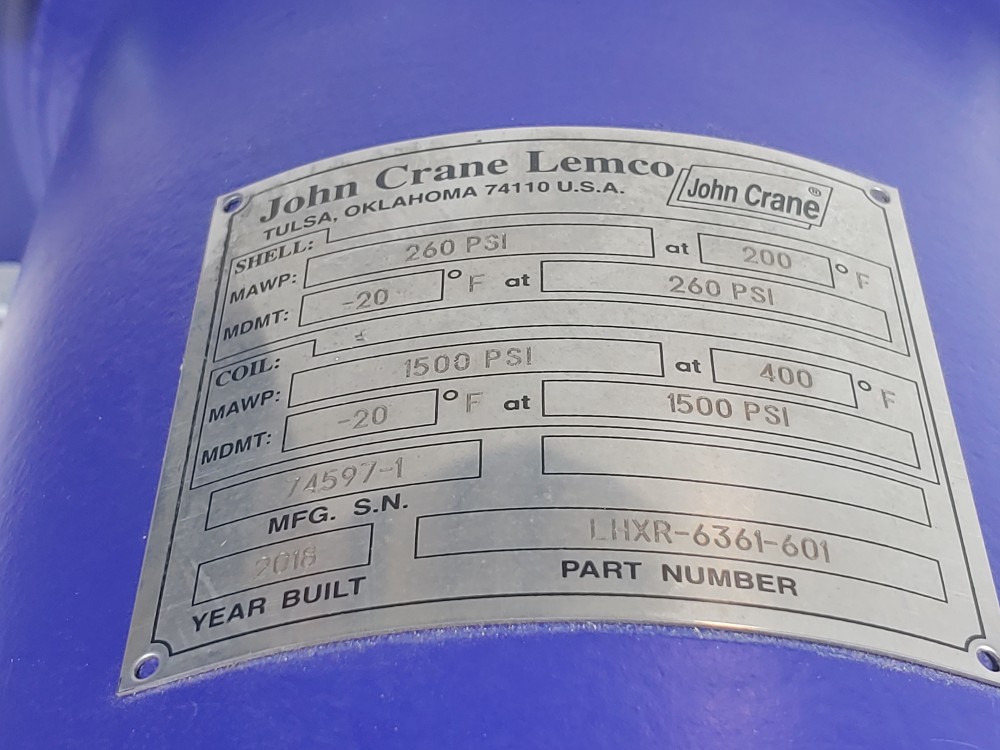 John Crane Shell & Tube Water Cooled Heat Exchanger LHXR-6361-601
