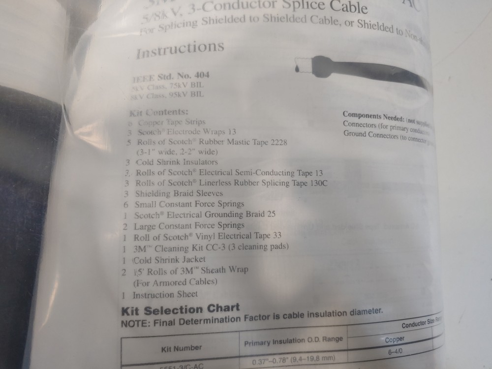 3M Cold Shrink Power Cable Splice Kit 5551-3C-AC - P/N: 7000006190