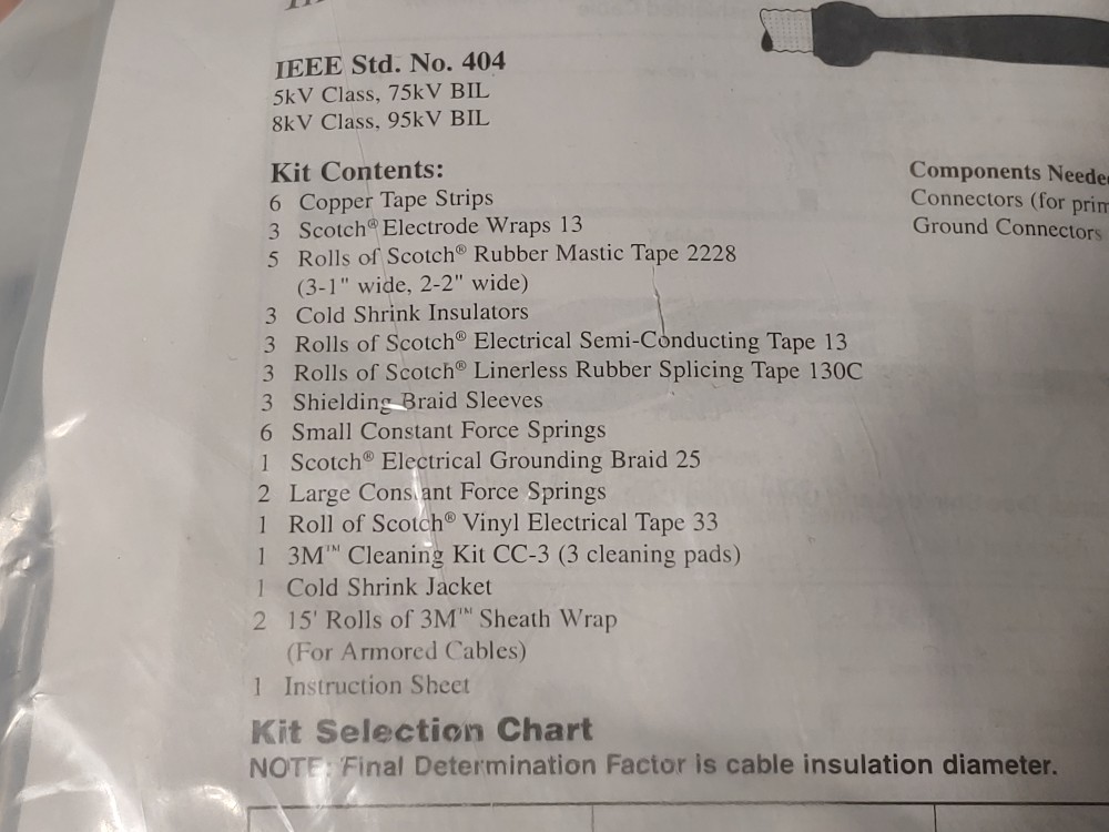 3M Cold Shrink Power Cable Splice Kit 5551-3C-AC - P/N: 7000006190