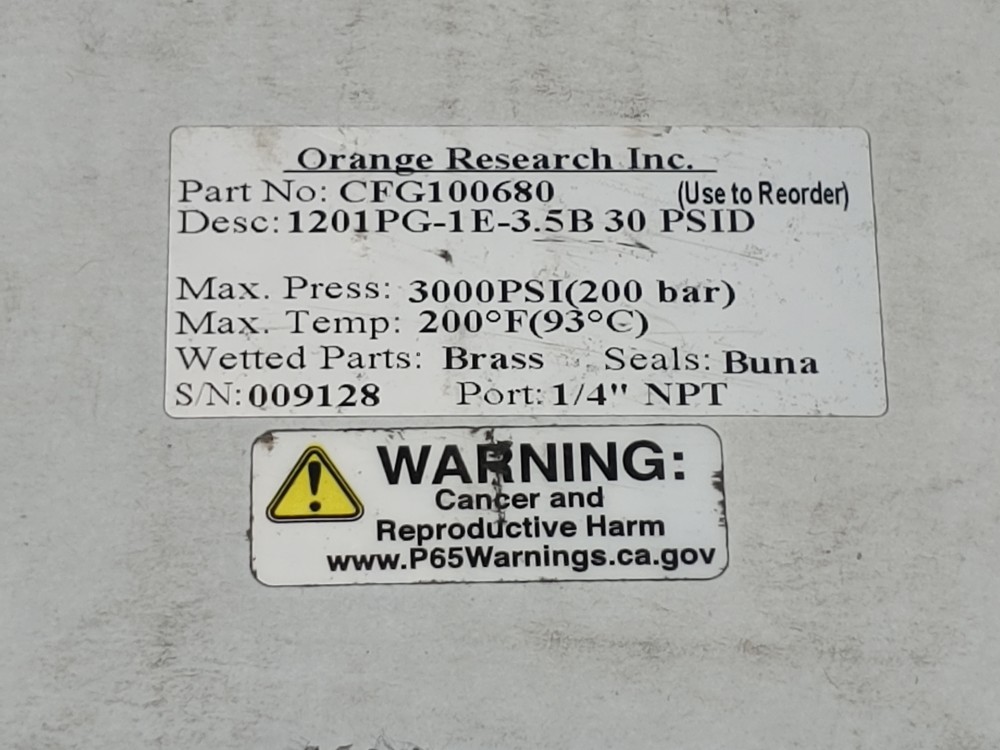 Orange Research 1201PG-1E-3.5B 30 PSID Differential Pressure Piston Gauge