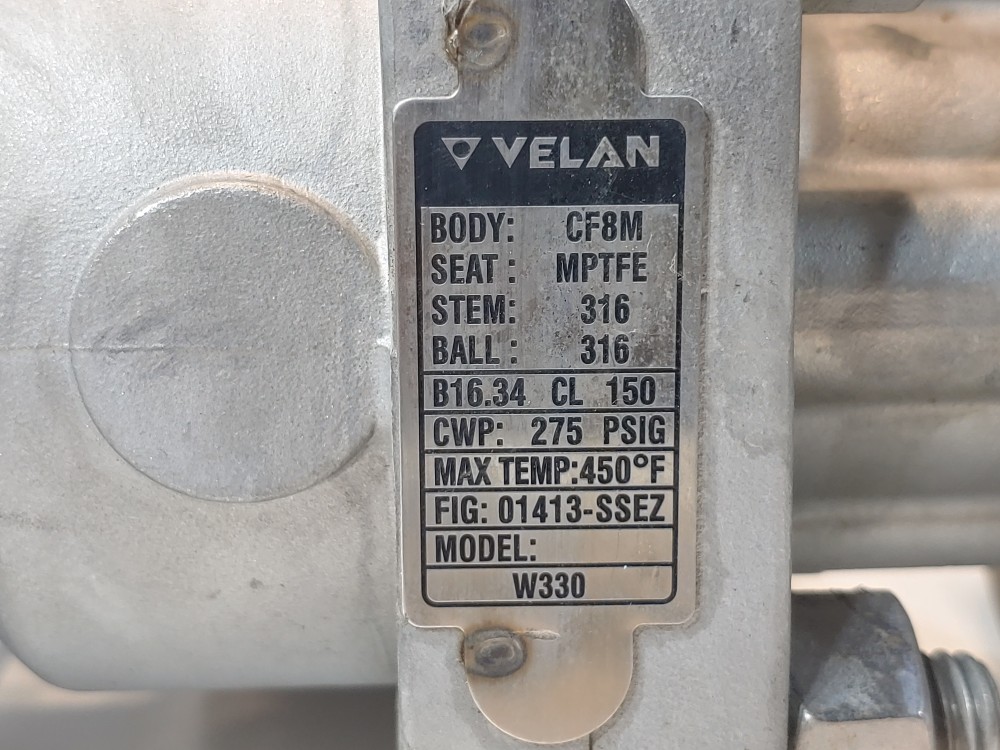 Velan 1-1/2" 150# RF CF8M Full-Port Ball Valve, FIG#: 01413-SSEZ Model W330