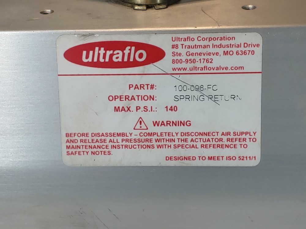 ULTRAFLO Pneumatic Actuator 100-096-FC 4" Butterfly Valve