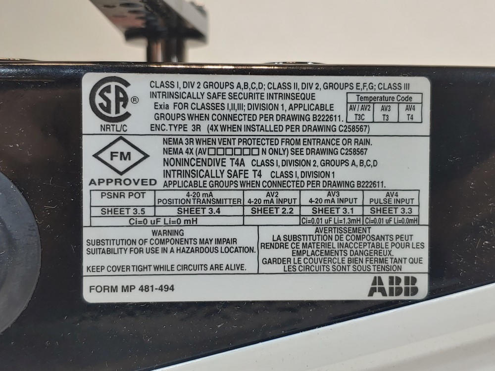 ABB AV1213000 Pneumatic Valve Positioner