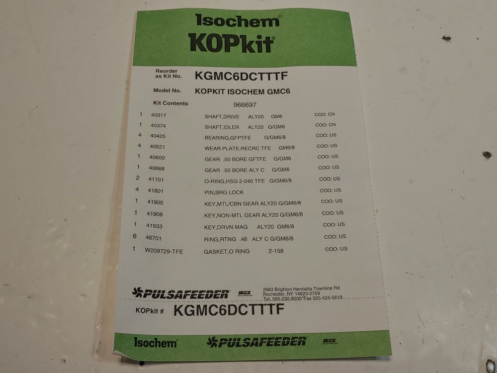 Pulsafeeder Isochem KOPKit Model# KOPKIT ISOCHEM GMC6 / KGMC6DCTTTF
