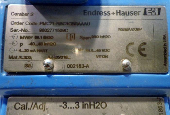 ENDRESS & HAUSER CERABAR S PRESSURE TRANSMITTER PMC71-RBC1CBRAAAU