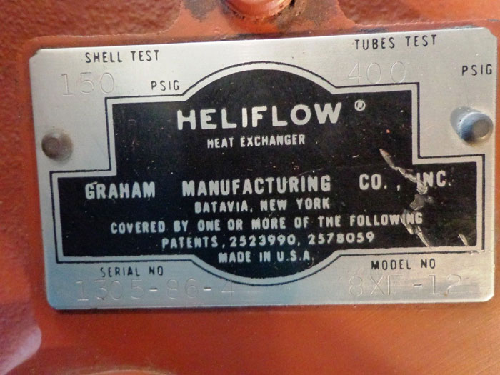GRAHAM HELIFLOW HEAT EXCHANGER 8XF-12