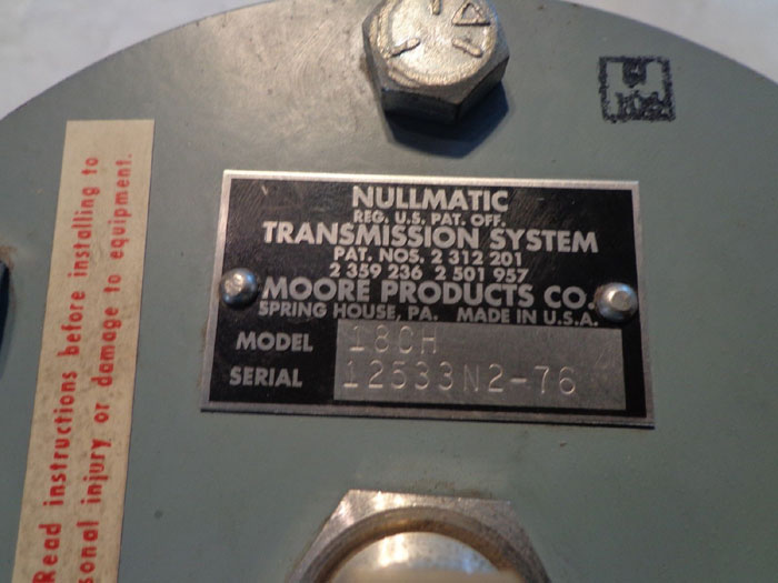 MOORE NULLMATIC TRANSMISSION SYSTEM - 18CH