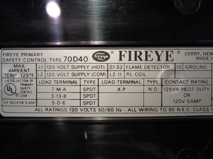 FIREYE 70D40 SOLID STATE BURNER SERIES D