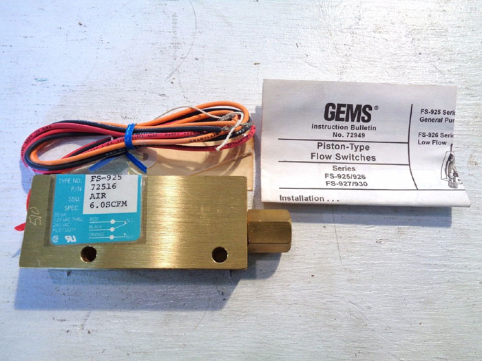 GEMS SENSORS FLOW SWITCH #72516, TYPE: FS-925