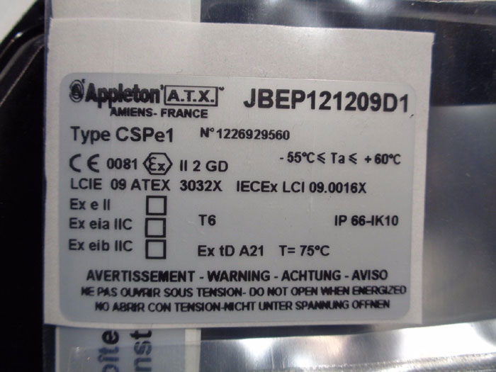 LOT OF (2) EMERSON APPLETON POLYESTER JUNCTION BOX JBEP121209D1