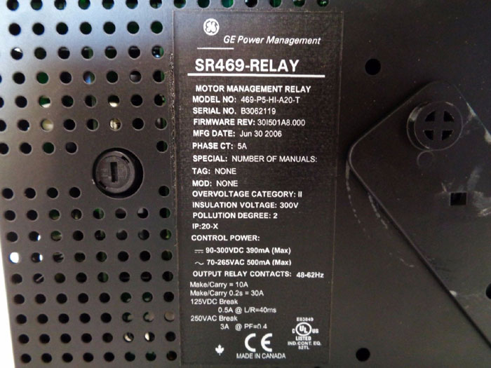 GE GENERAL ELECTRIC SR469 MOTOR MANAGEMENT RELAY 469-P5-HiA20-T