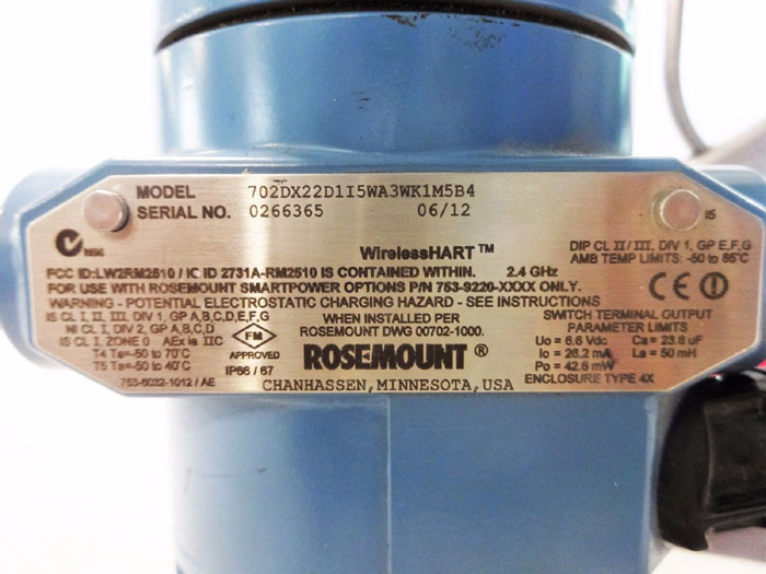 ROSEMOUNT WIRELESS HART DISCRETE TRANSMITTER 702DX22D1I5WA3WK1M5B4